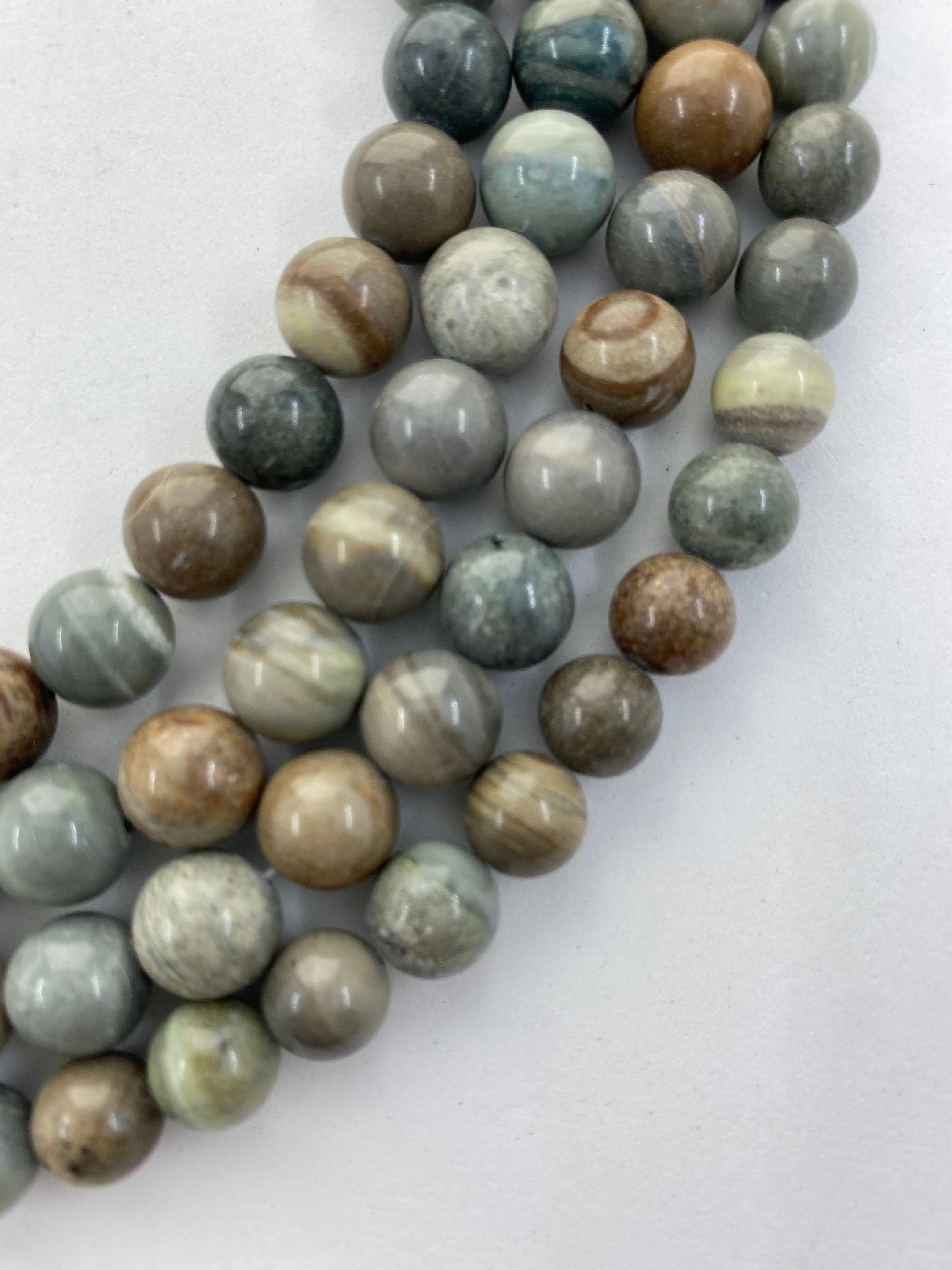 10mm Green Forest Gemstone Beads. 15" Strand of Round High Quality ...