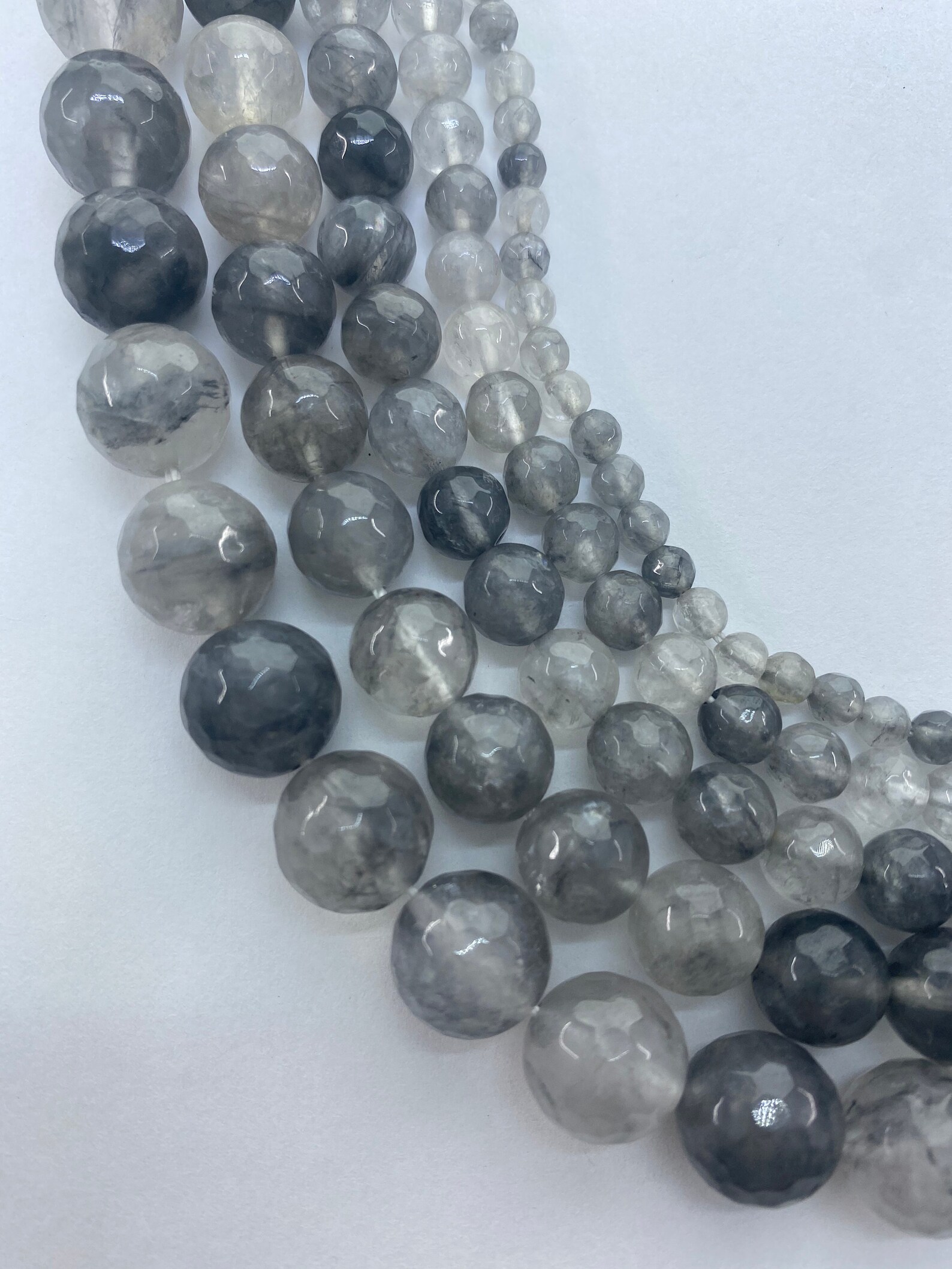 Faceted Round Natural Cloudy Crystal Quartz Gemstone Beads. 4-12mm ...