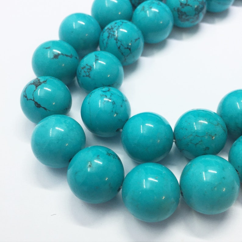 Turquoise Dyed Magnesite Gemstone Beads. 14mm Round Beads on 15 Inch ...