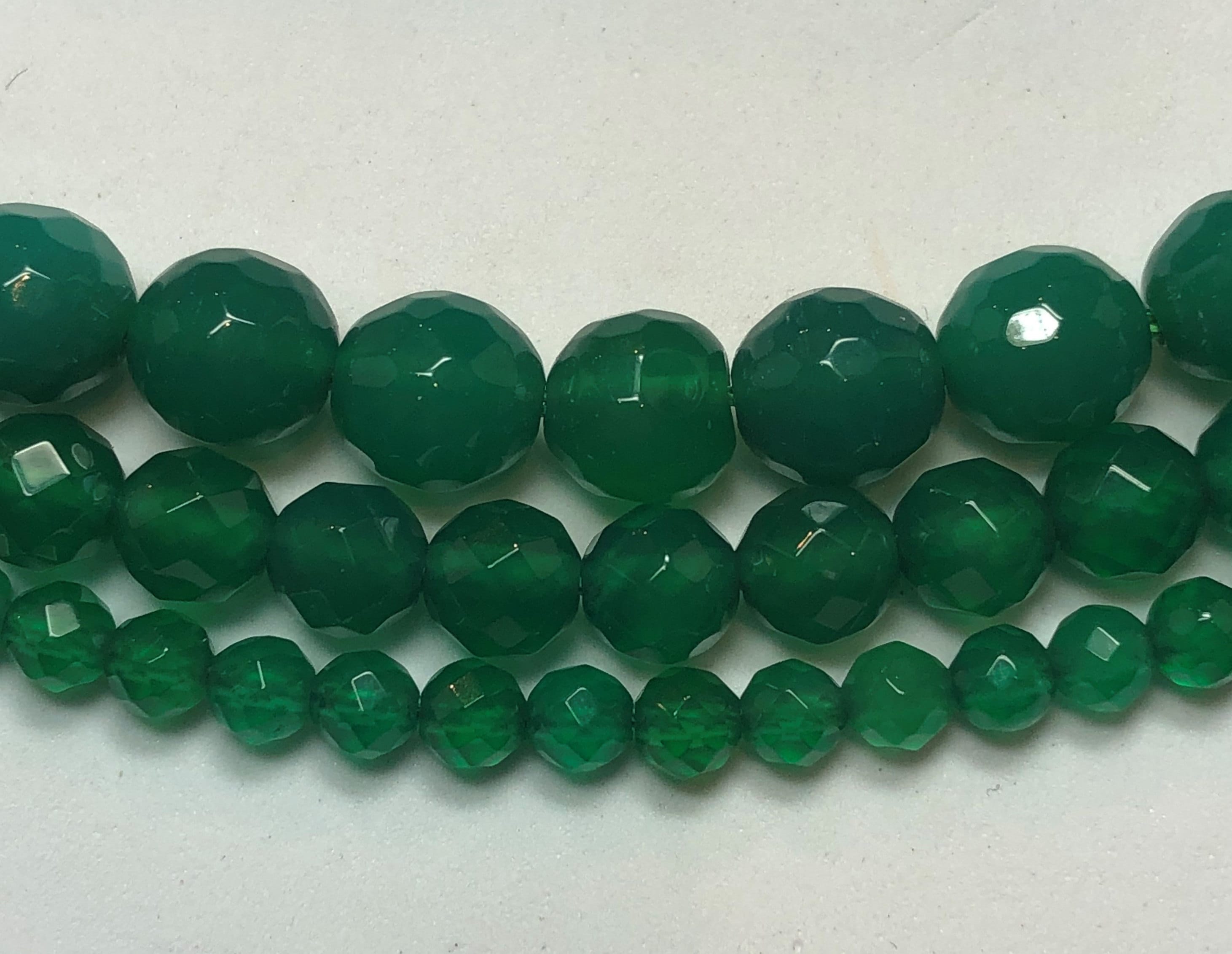 Faceted Green Onyx Gemstone. Full 15" Strand of High Quality Round ...