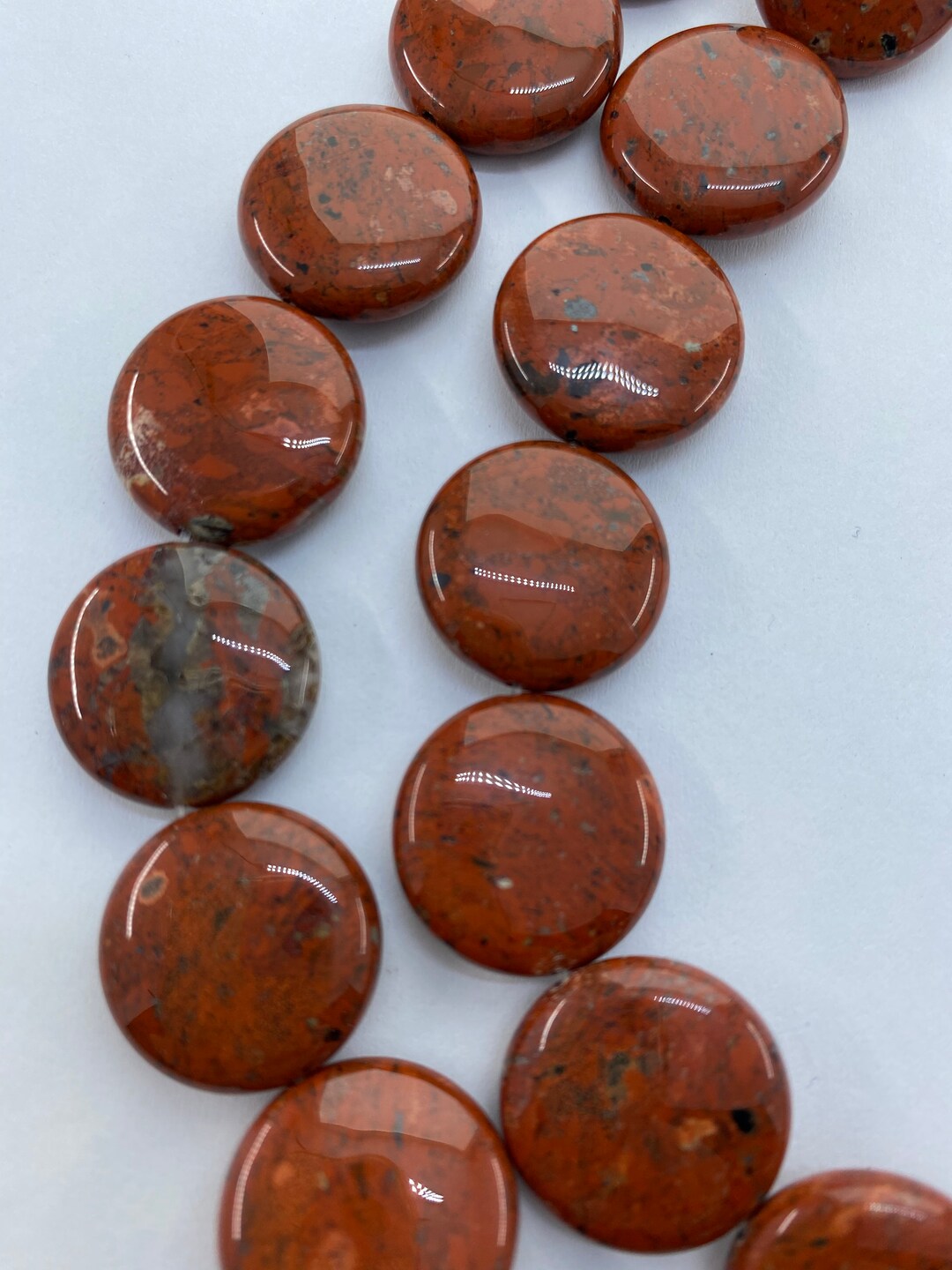20mm Coin Shaped African Red Jasper. High Grade Red Jasper Beads on 15 ...