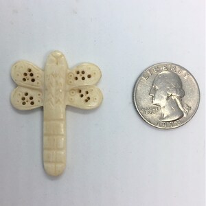 Carved Bone Dragonfly Beads. 3 Pieces. Large Dragonfly Pendant. 1.75 ...