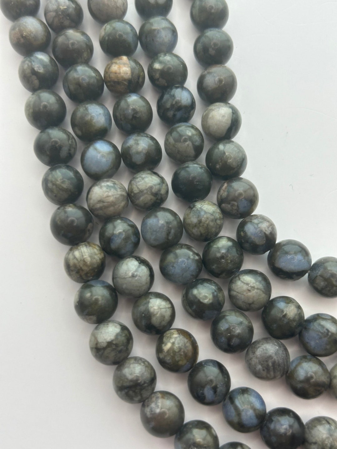 8mm Grey Opal Gemstone Beads. 15"strand of Dark Grey Beads With White ...