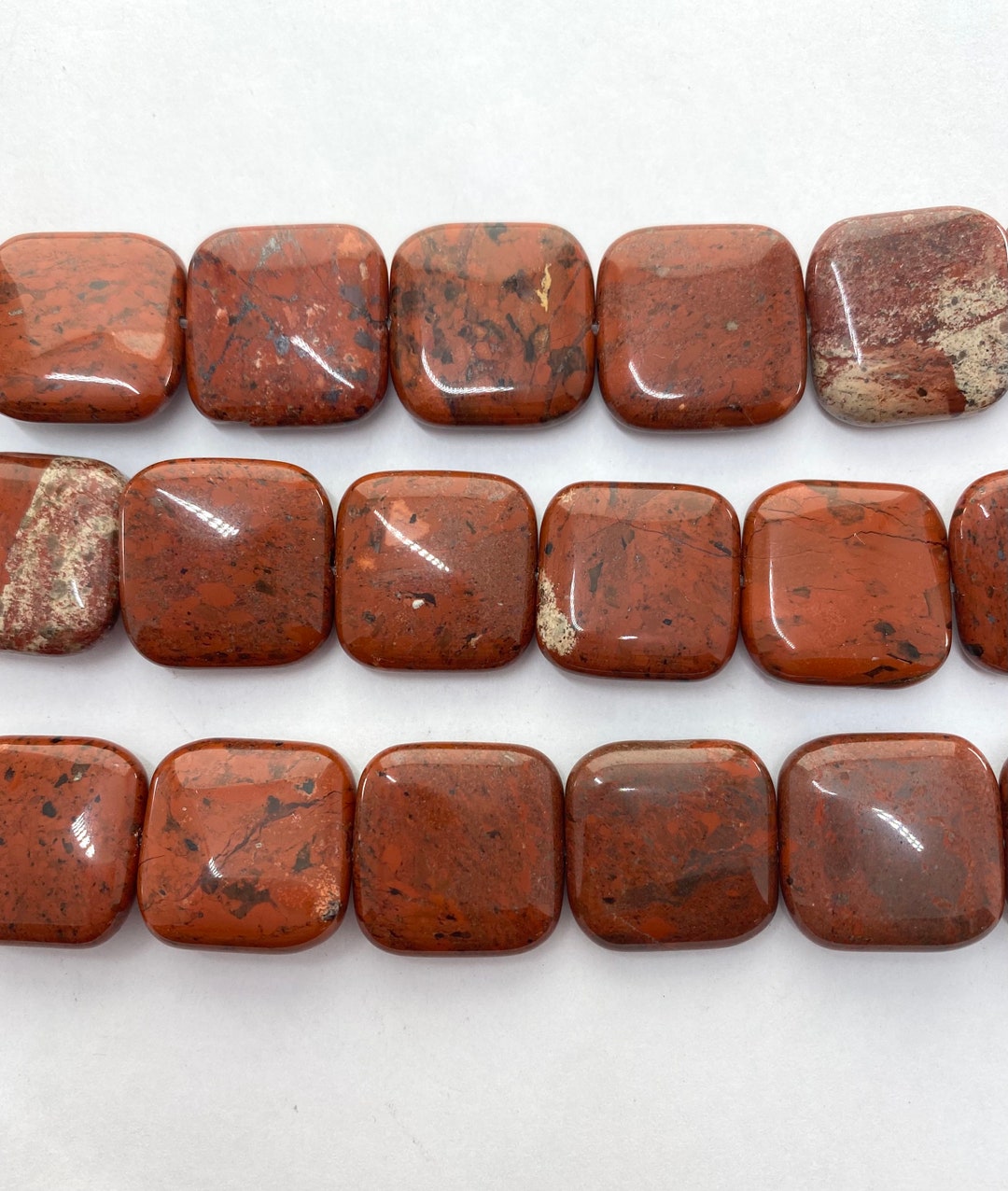 20mm Flat Square African Red Jasper Gemstone Beads. 15” Strand of ...