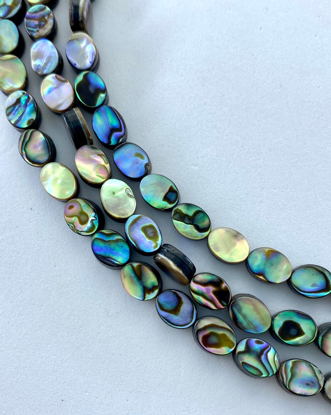 6x8mm Oval Abalone Shell Beads. Full 15" Strand of Oval Shaped Abalone ...