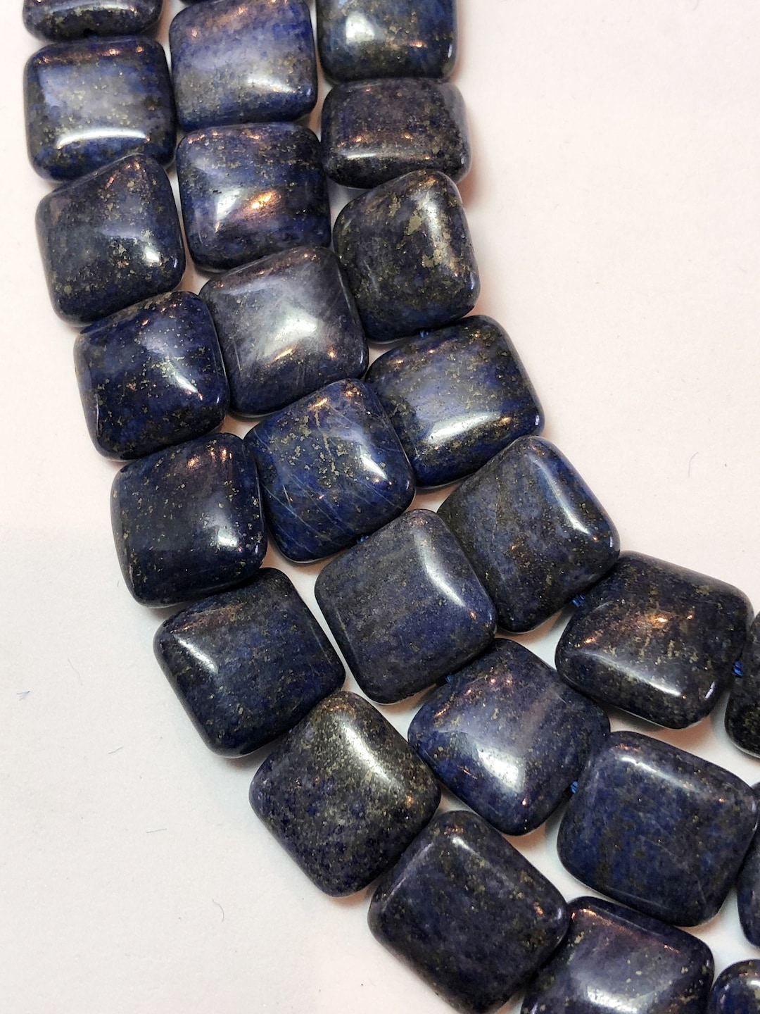 12mm Puff Square Lapis Lazuli Gemstone Beads. Full 16" Strand of Dark ...