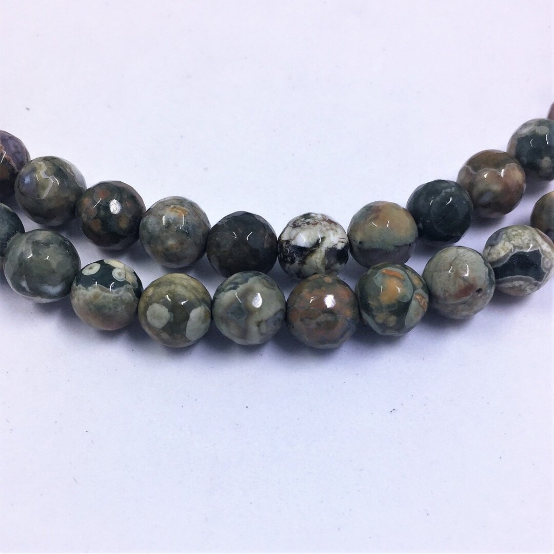 Green Rhyolite Gemstone Beads. 8mm Faceted Round Beads on 15 Inch ...