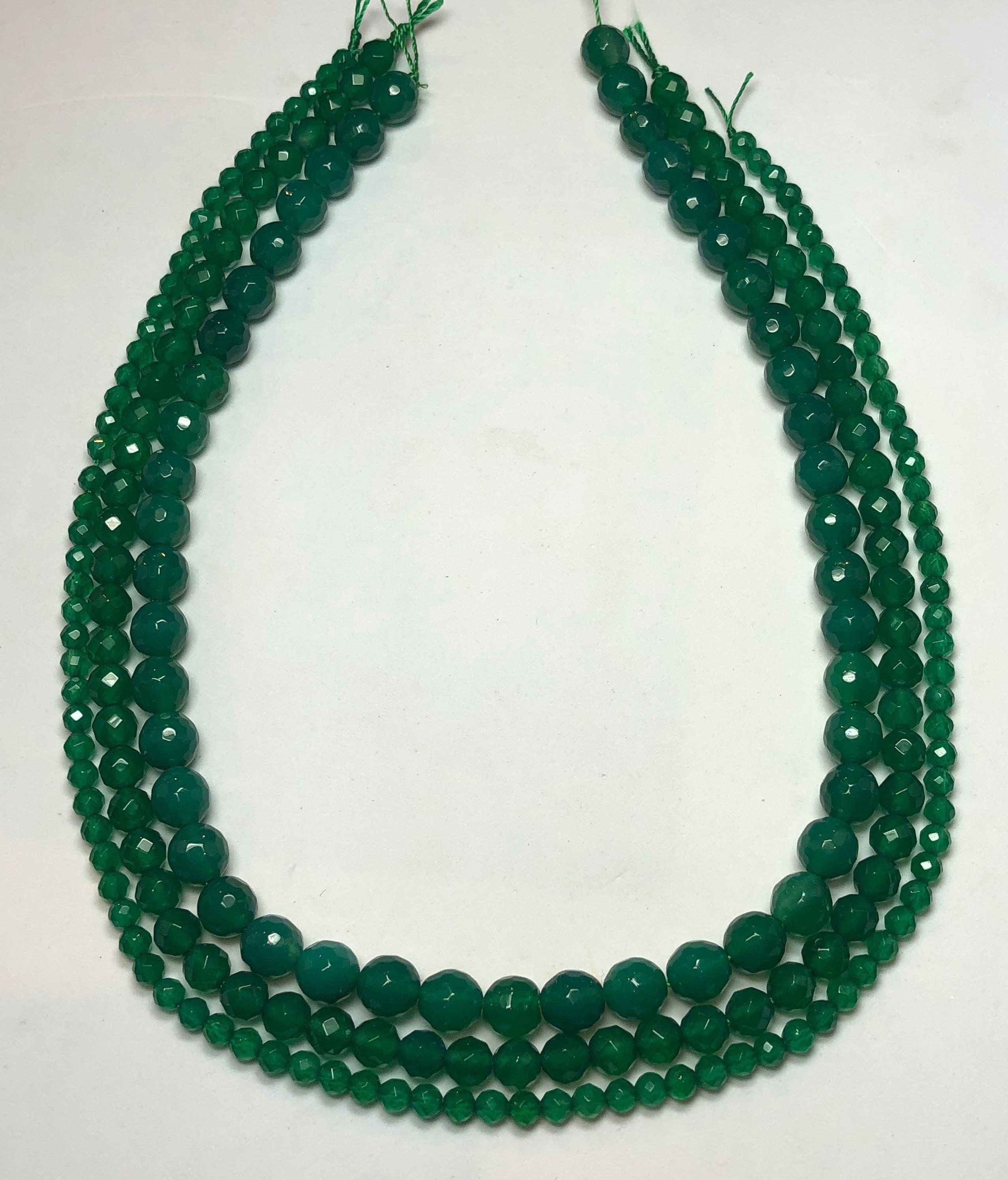 Faceted Green Onyx Gemstone. Full 15" Strand of High Quality Round ...