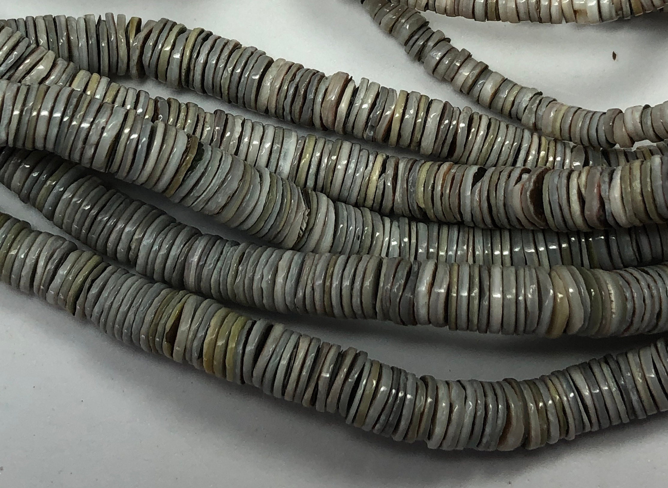 Green-lipped Mussel Shell Heishi Beads. Long 24" Strands of Heishi ...
