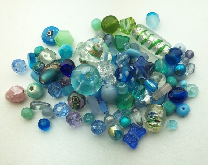 Aqua Glass Bead Assortment. 50 Gram Mix of Blue and Green - Etsy