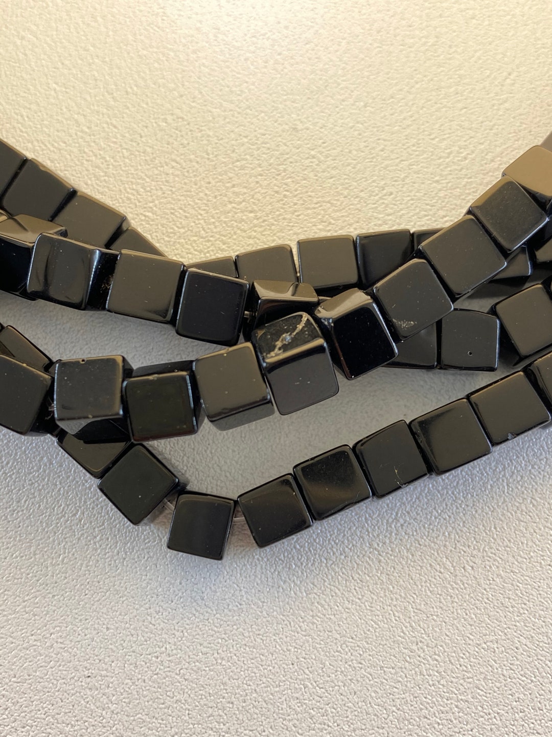 6mm Cube Black Onyx Beads. 15” Strand of Black Cubes, Approx. 66 Beads ...
