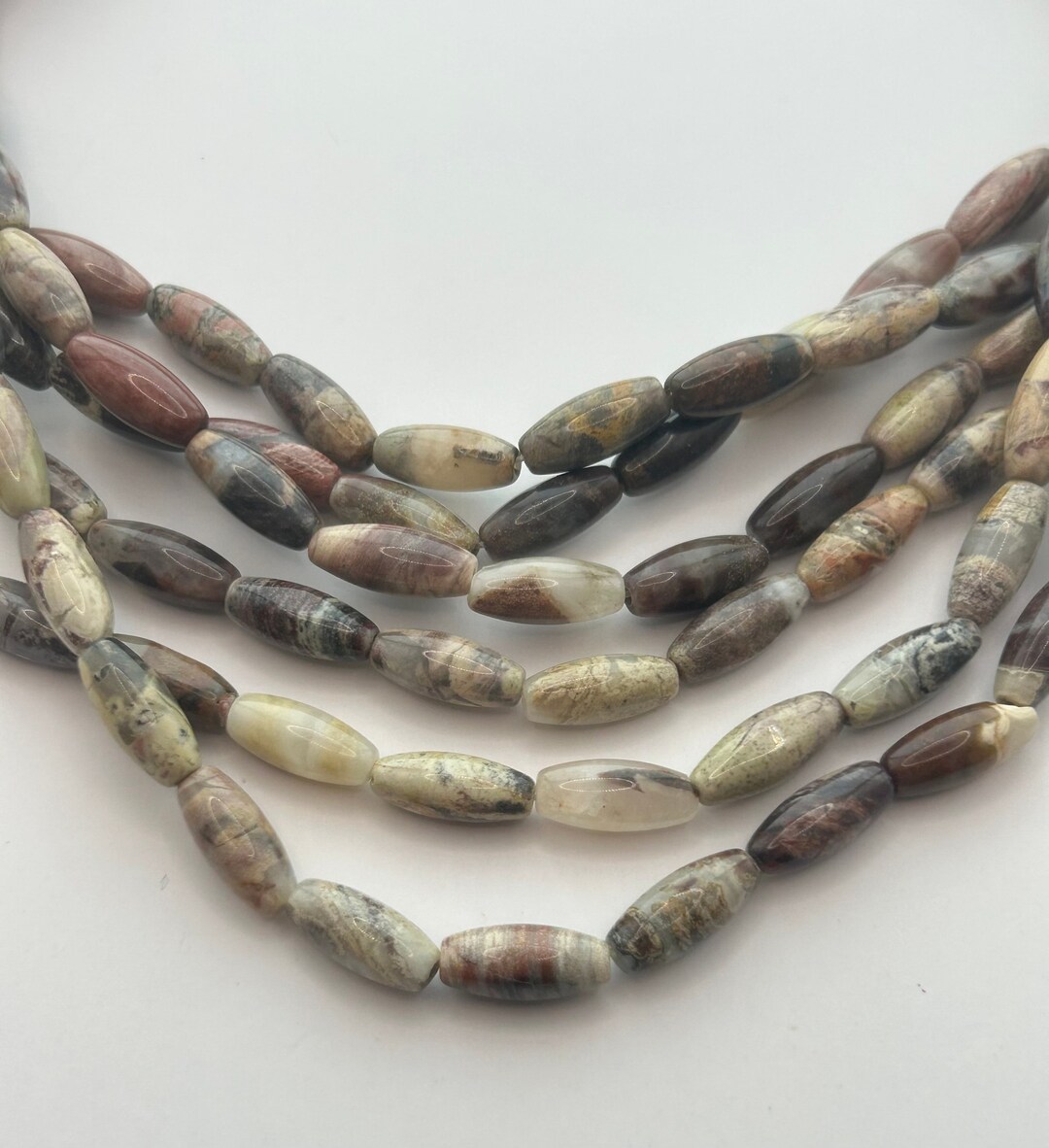 5x12kk Rice Red Silver Leaf Jasper Gemstone Beads 15" Strands of Red ...