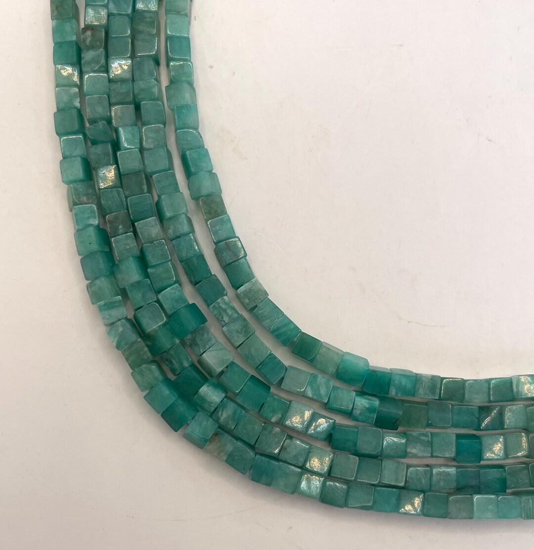 3mm Cube Peruvian Ammonite Gemstone Beads. 15" Strand of Blue-green ...