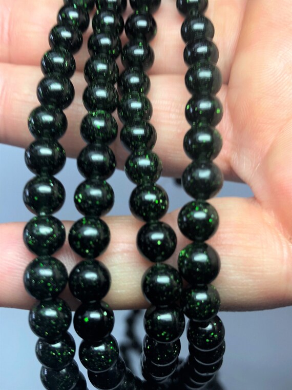 6mm Dark Green Goldstone Gemstone Beads. Full 15 inch strand | Etsy