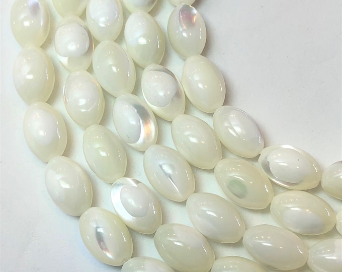 White Mother of Pearl Gemstone Beads. Full 15