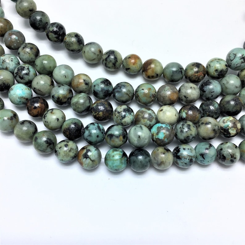 African Turquoise Jasper Gemstone Beads. 6mm Round Beads on 15 Inch ...