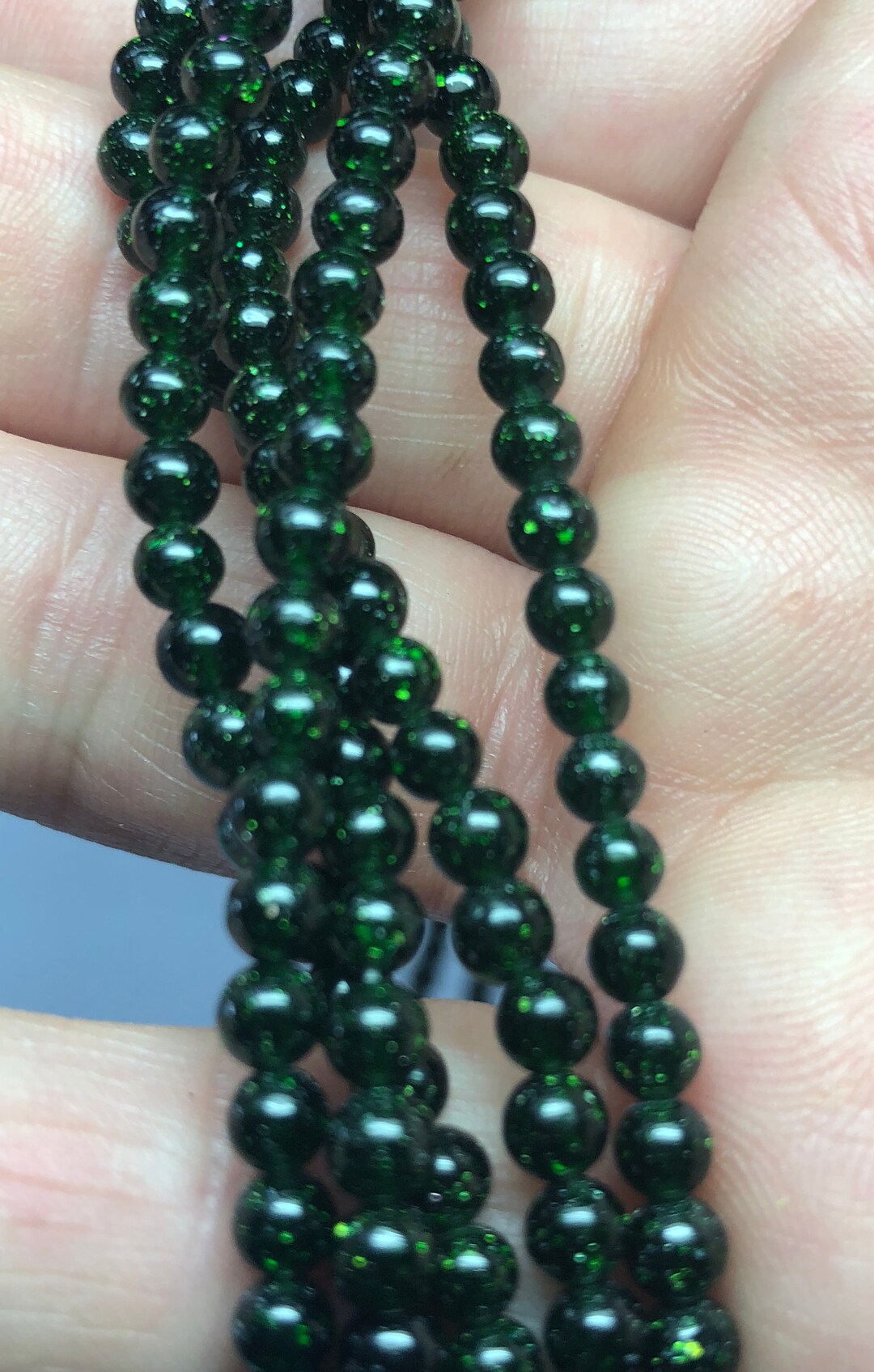 4mm Dark Green Goldstone Gemstone Beads. Full 15 Inch Strand of AA/AAA ...