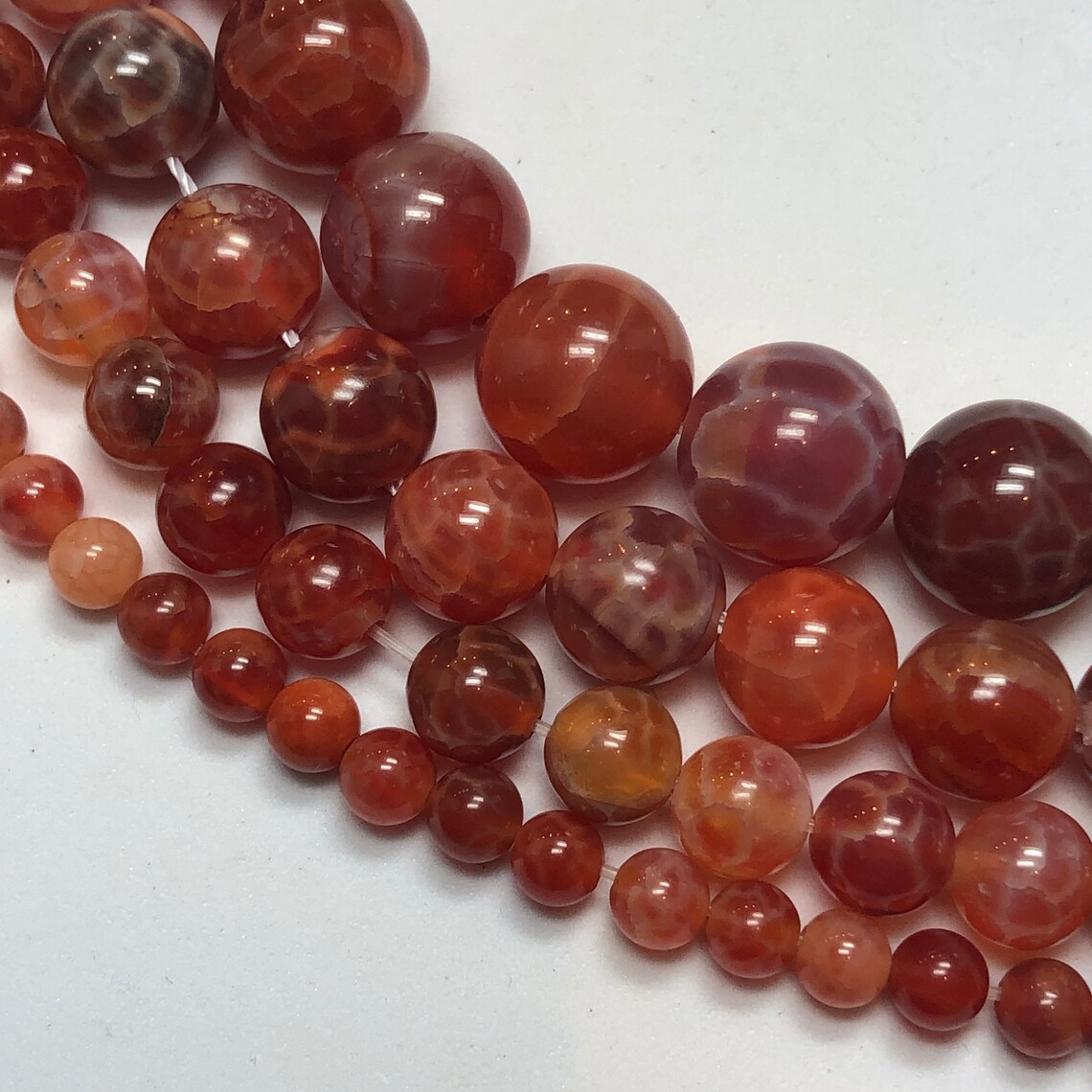 Red and Orange Fire Agate/snake Skin Agate Beads. Full 15 Inch Strand ...