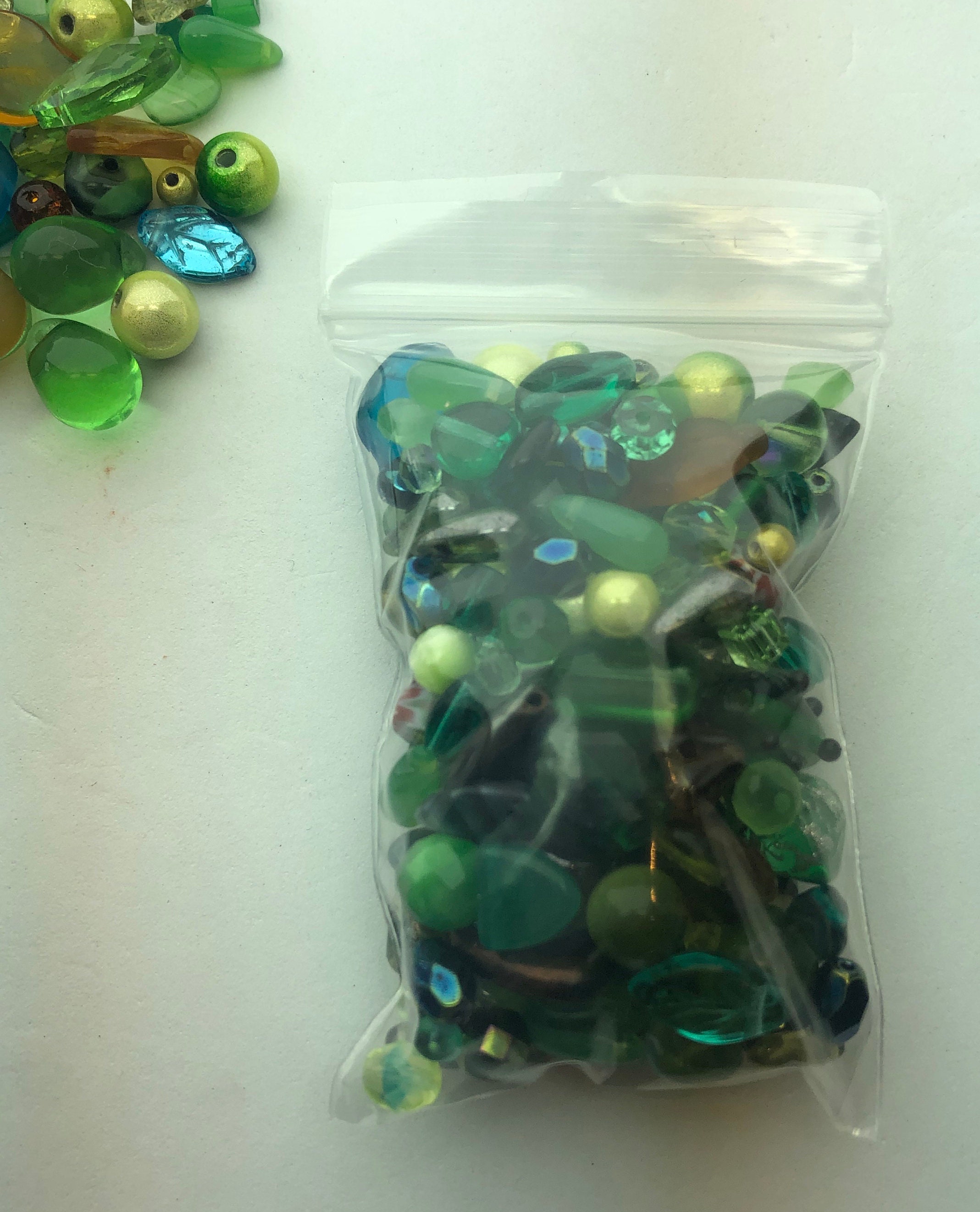 Green Glass Bead Assortment. 60 Gram Mix of Green Contemporary | Etsy