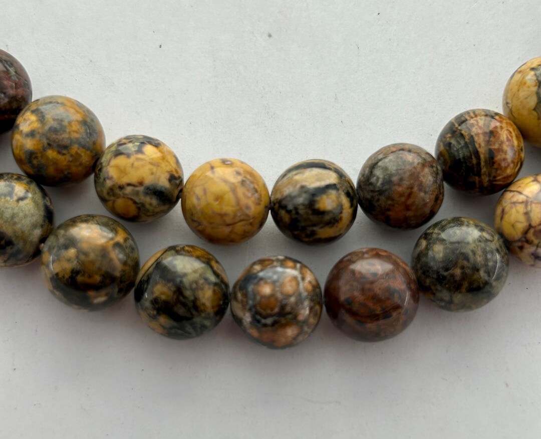 10mm Leopard Skin Jasper Gemstone Beads. 15” Strand of Round Leopard ...