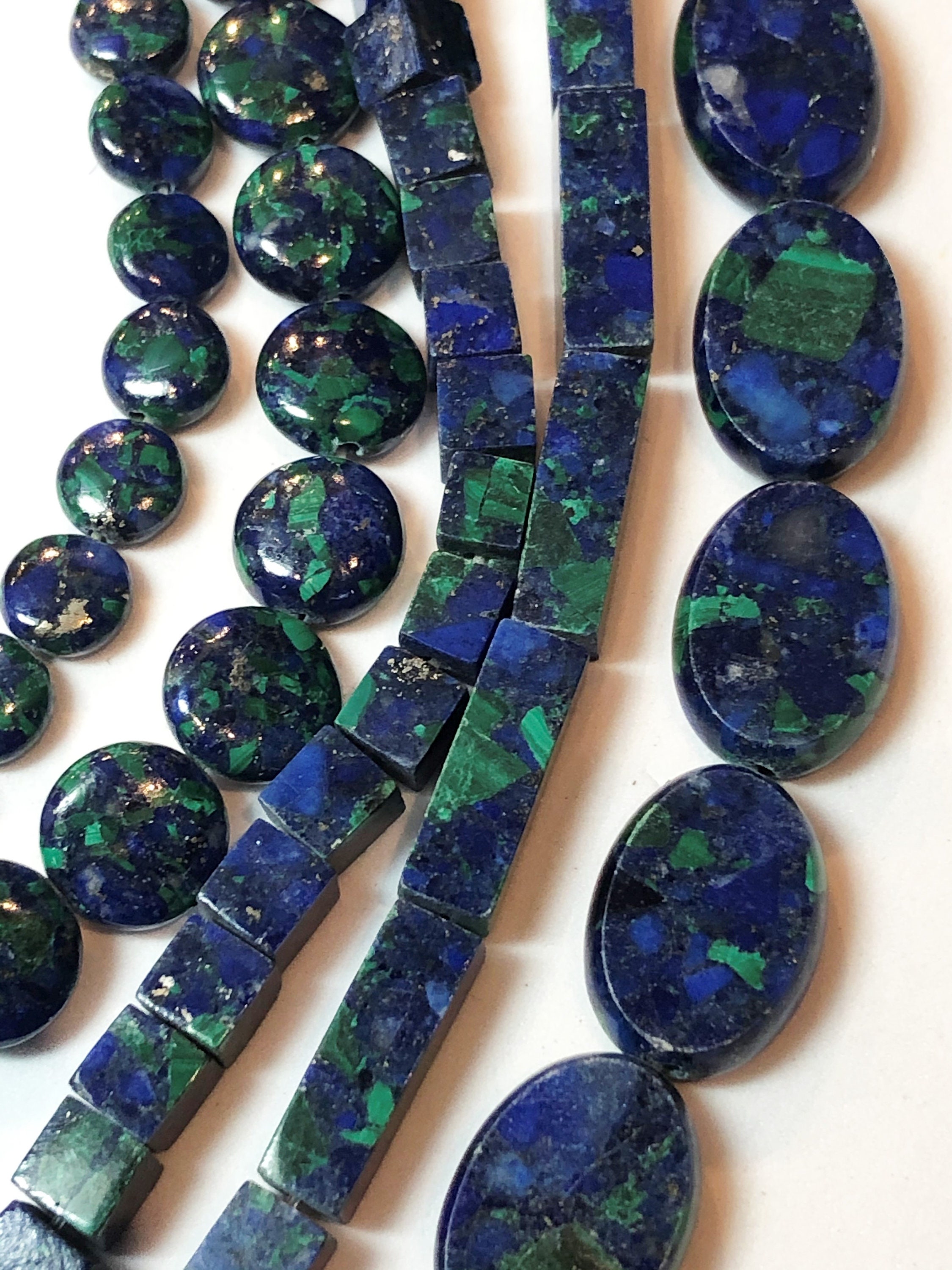 Azurite Gemstone Beads Avail. in 5 Shapes: 10x14mm Flat Oval, 4x13mm ...