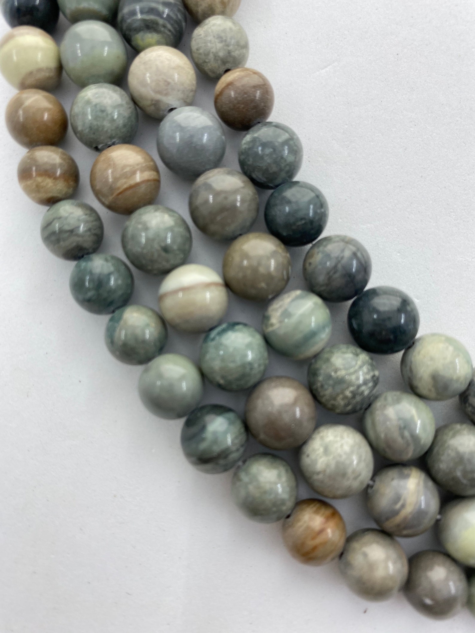 10mm Green Forest Gemstone Beads. 15" Strand of Round High Quality ...