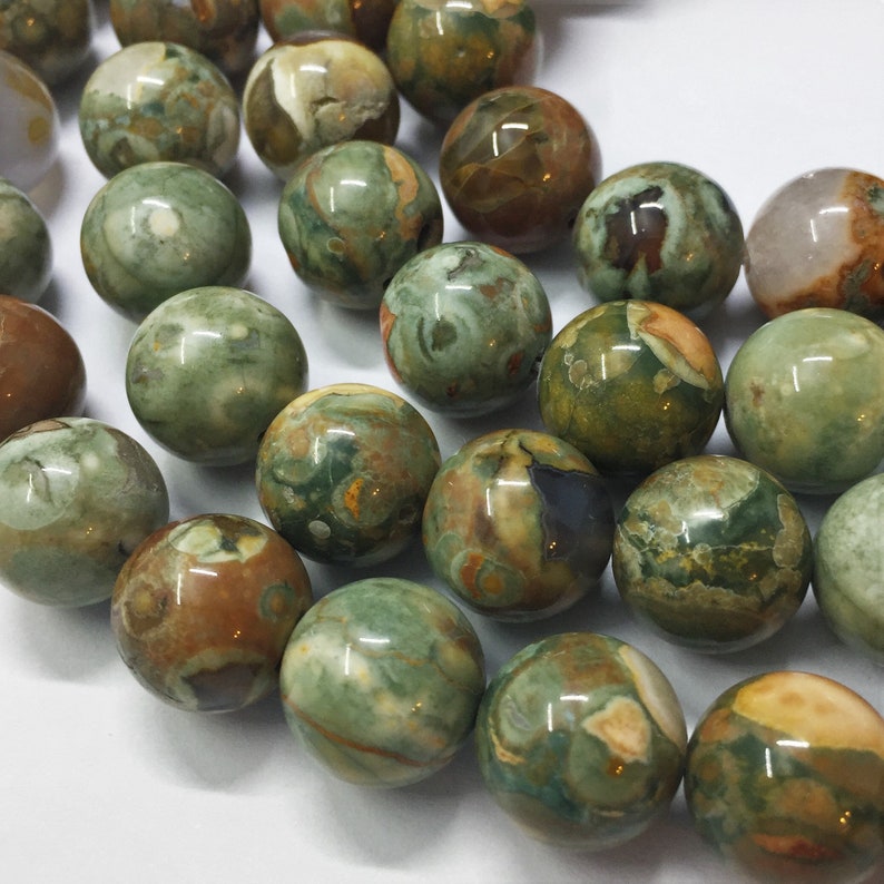 Green Rhyolite Gemstone Beads. 12mm round beads on 15 inch | Etsy