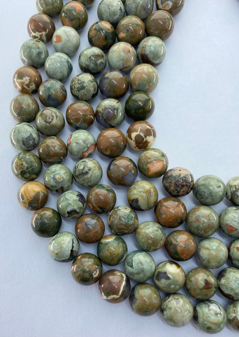 Green Rhyolite Gemstone Beads. 12mm Round Beads on 15 Inch Strand. Full ...