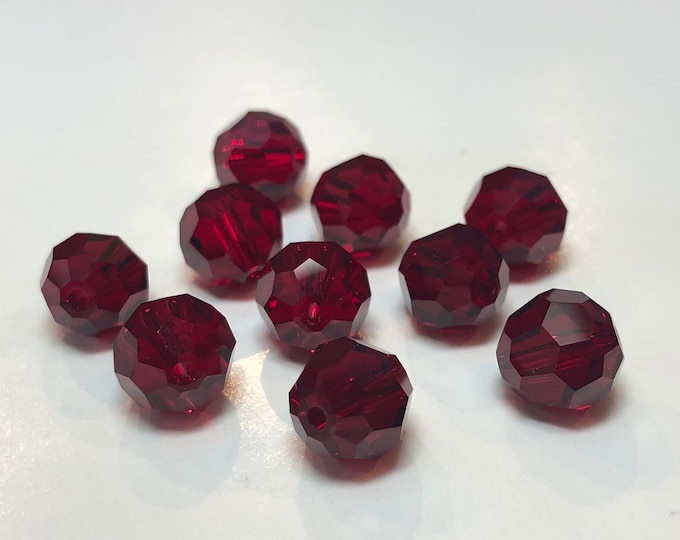 8mm Round Siam SWAROVSKI® Crystal Beads #5000. Dark Red Color Genuine ...