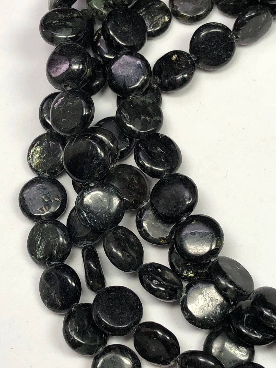 10mm Coin Black Astrophyllite Gemstone Beads. 15" Strand of Coin Beads ...