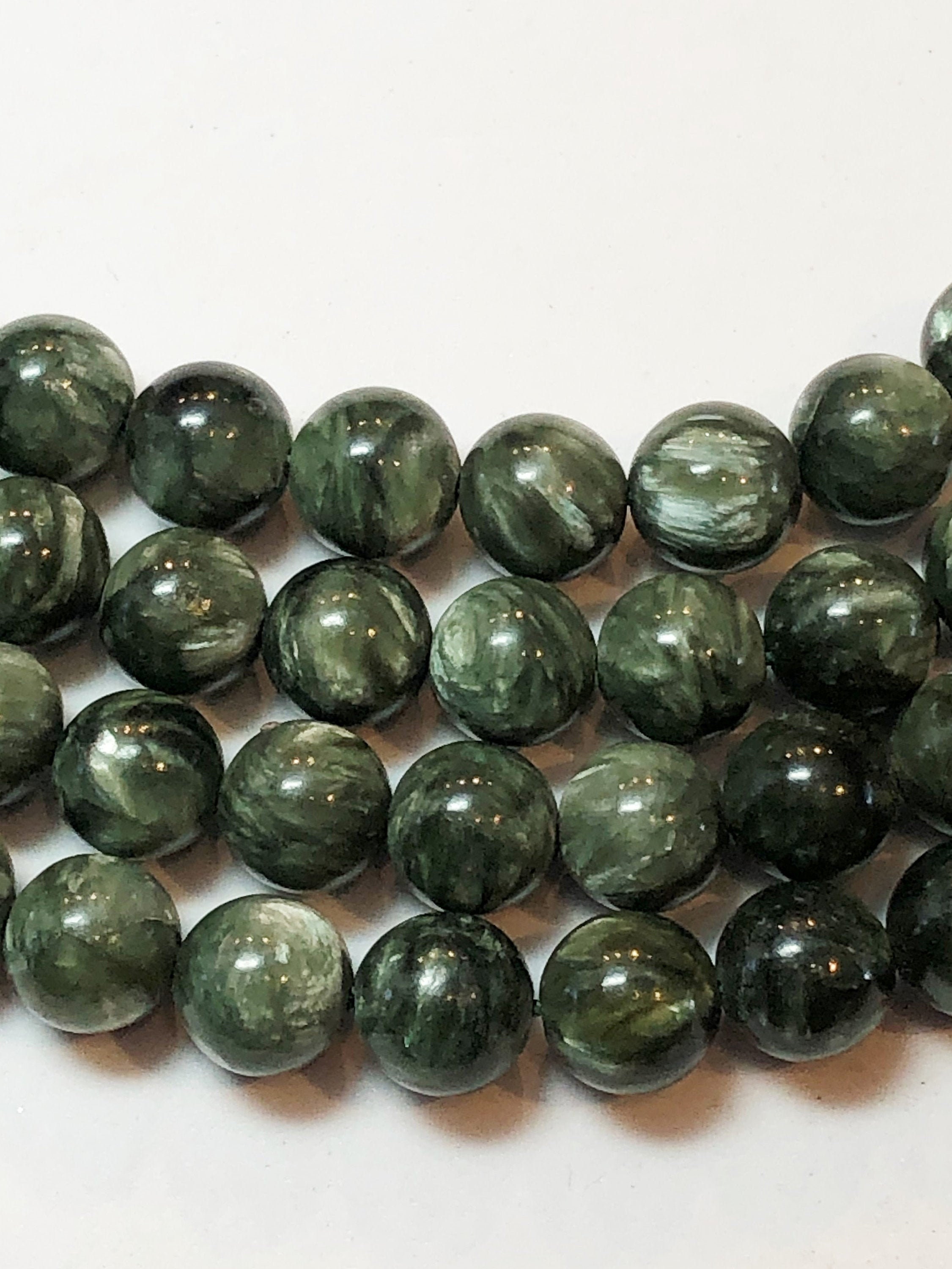 7mm Green Russian Seraphinite Gemstone Beads. Full 15 - Etsy