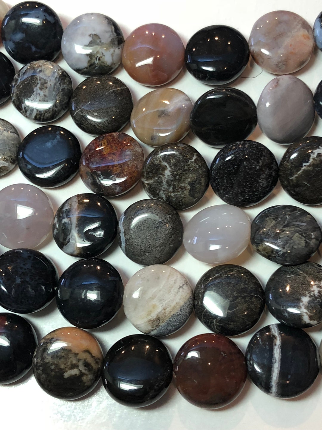 14mm Puff Coin Montana Agate Gemstone Beads. Found in the Yellowstone ...