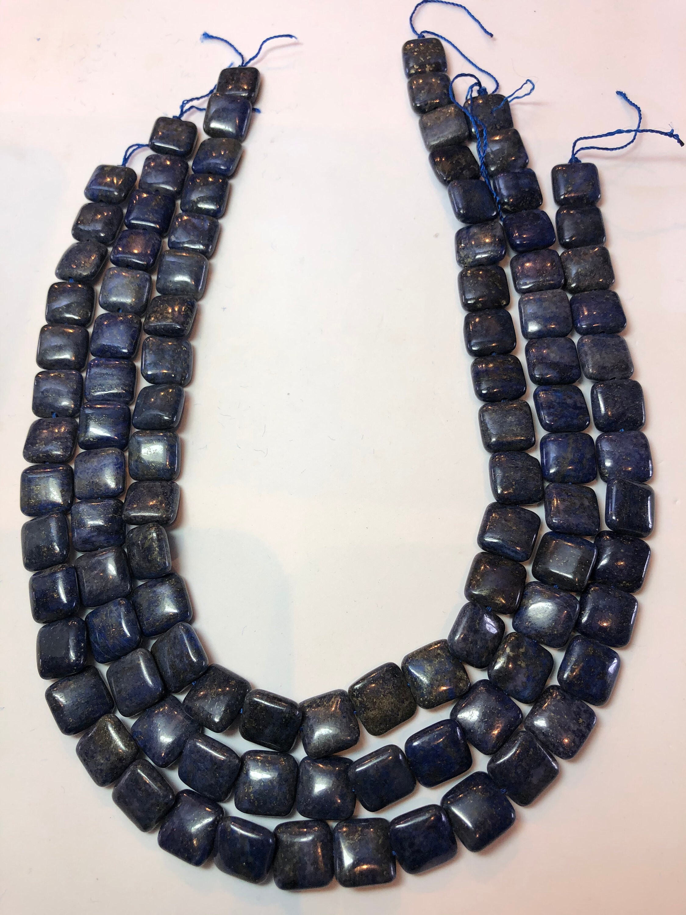 12mm Puff Square Lapis Lazuli Gemstone Beads. Full 16" Strand of Dark ...