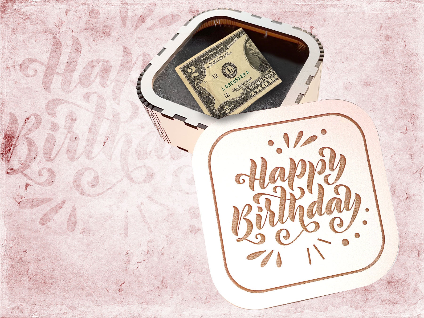 Unique Square Happy Birthday" Gift Box/ Gift Card/ Money Holder laser ...