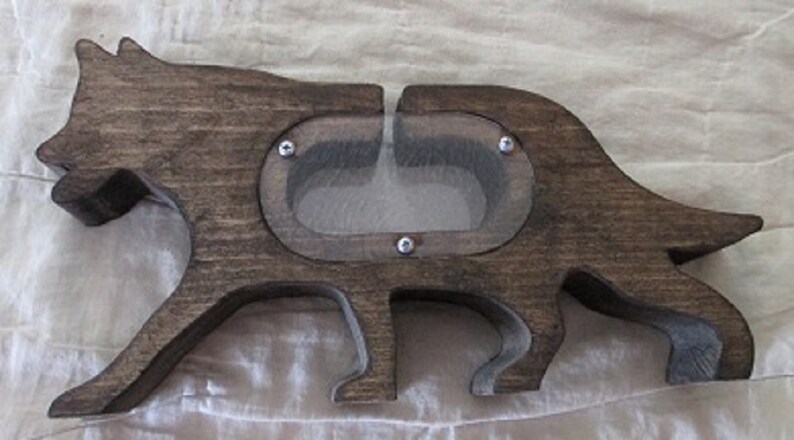 Wooden Wolf Bank | Etsy