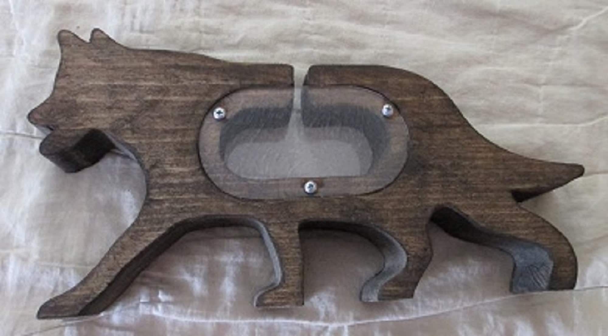 Wooden Wolf Bank - Etsy