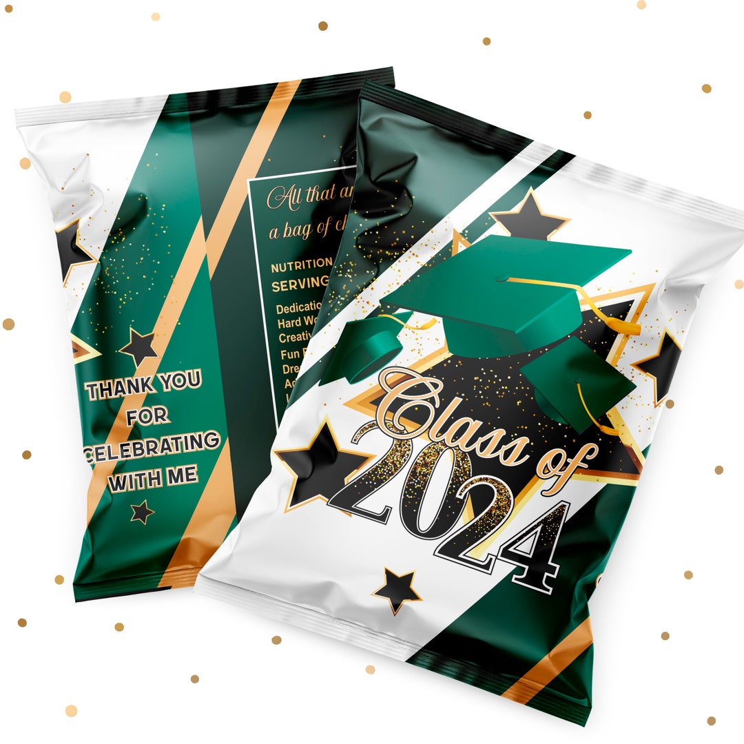 Graduation Chip Bag Wrapper, Black Green Class of Chip Bag Wrapper ...