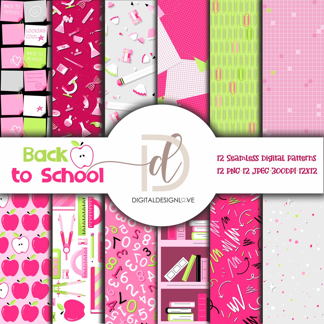 Back to School Seamless Patterns Digital Paper Pack, JPEG & PNG, Back ...