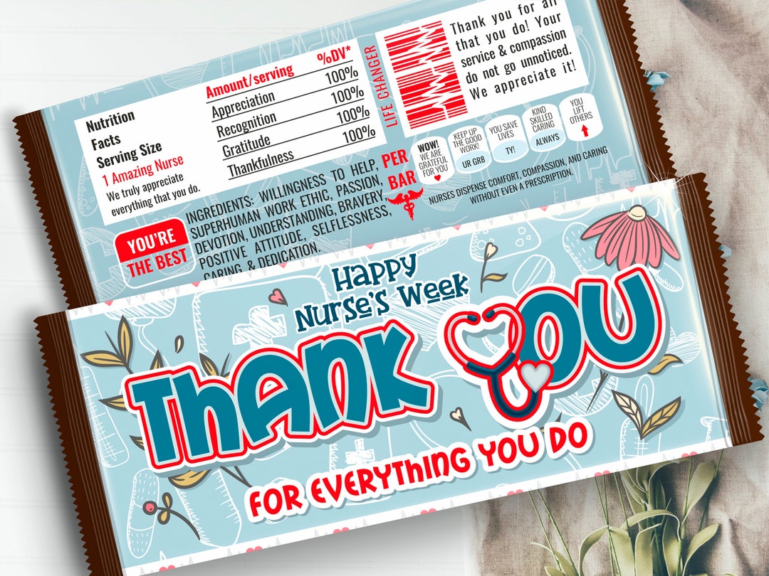 Nurses Week Chocolate Bar Wrapper: Personalized Thank You Gift (digital ...
