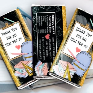 Teacher Appreciation Candy Bar Wrapper: Printable Gift, Chocolate ...