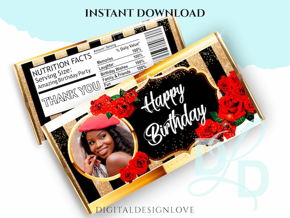 Personalized Gold Black Candy Bar Wrappers Roses Candy Bar - Etsy