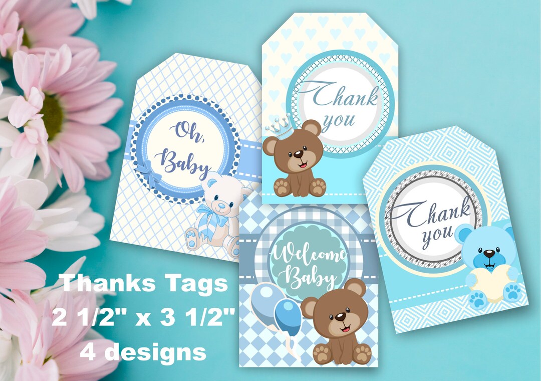 Teddy Bear Tags, Teddy Bear Tags, Blue Teddy Bear Birthday Tags, Baby ...