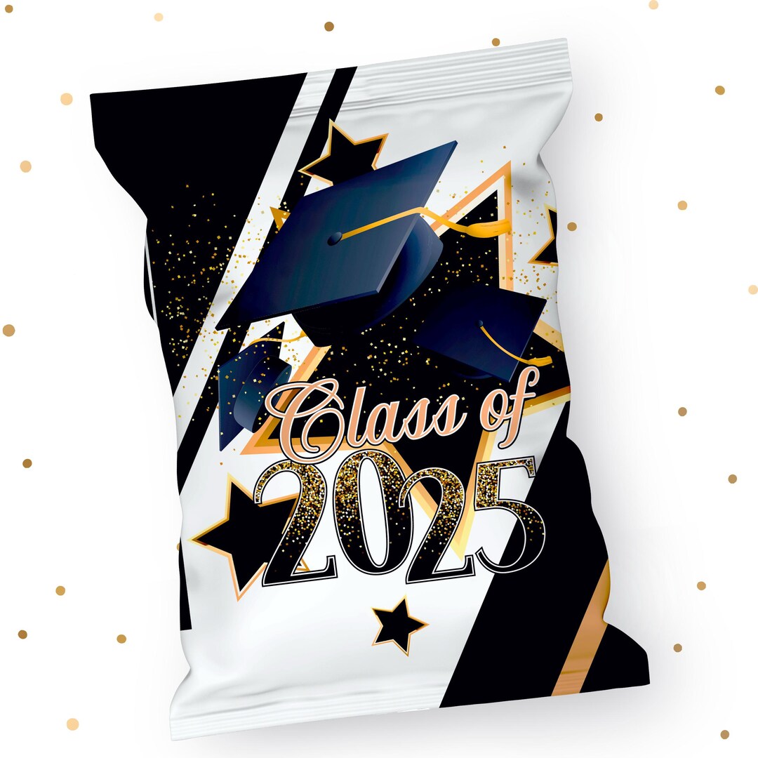 Graduation Chips Bag, Class of 25 Black Gold Chip Bag Wrapper ...
