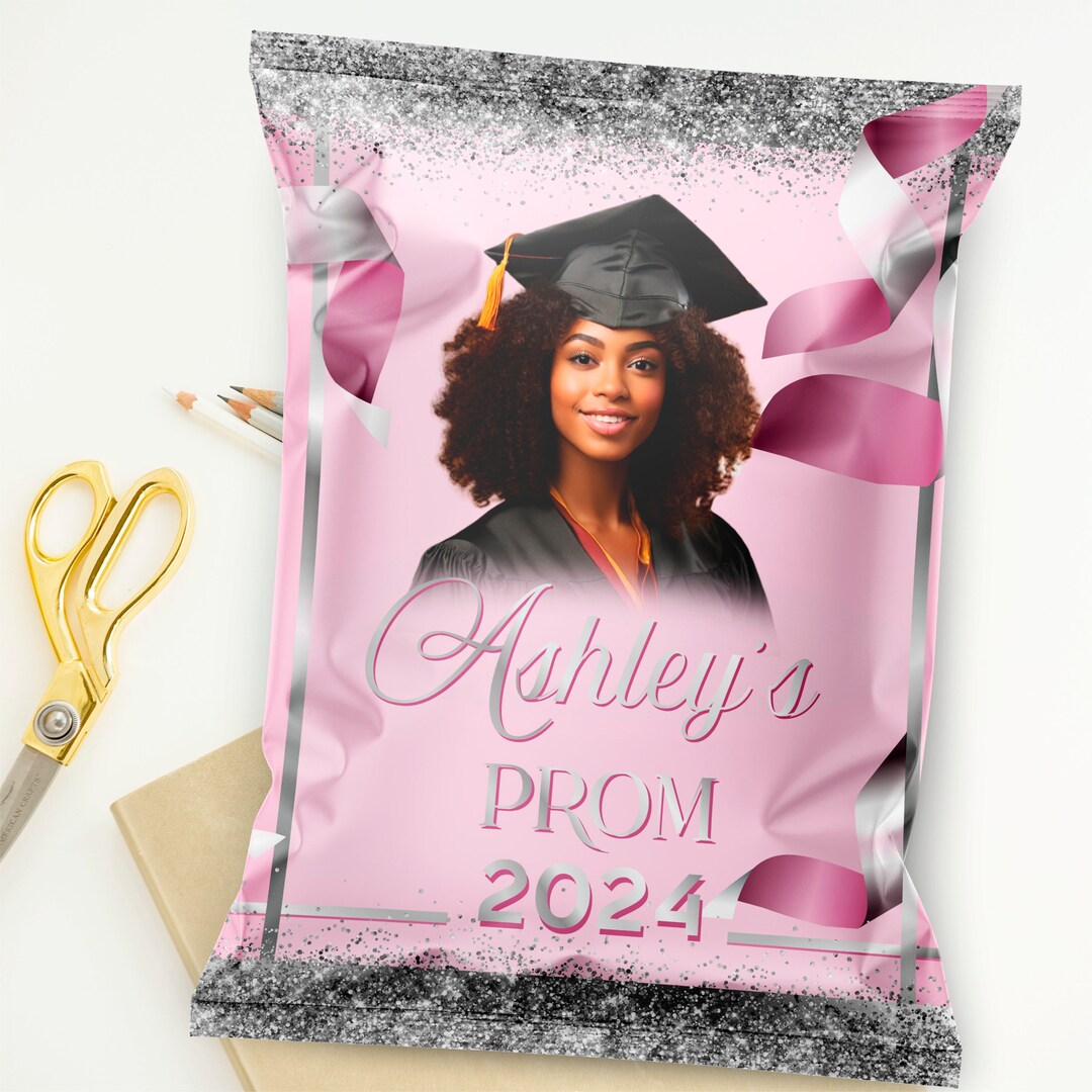 Prom Send off Chip Bag Wrapper, Photo Prom Send off Chips, Pink Silver ...