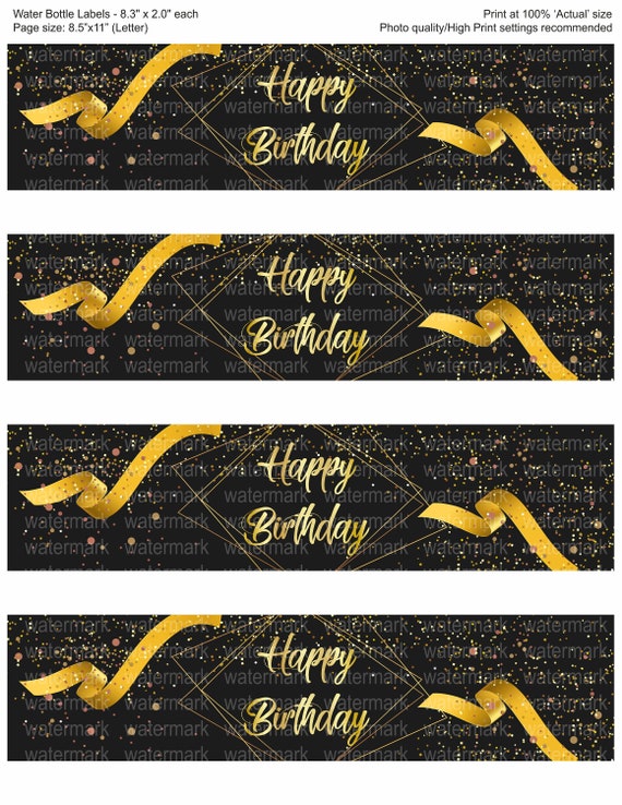 Birthday Stickers For Kids NEW Navy Water Bottle Wrapper, Blue And Gold ...