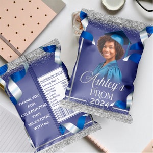 Prom Send off Chip Bag Wrapper, Photo Prom Send off Chips, Blue Silver ...
