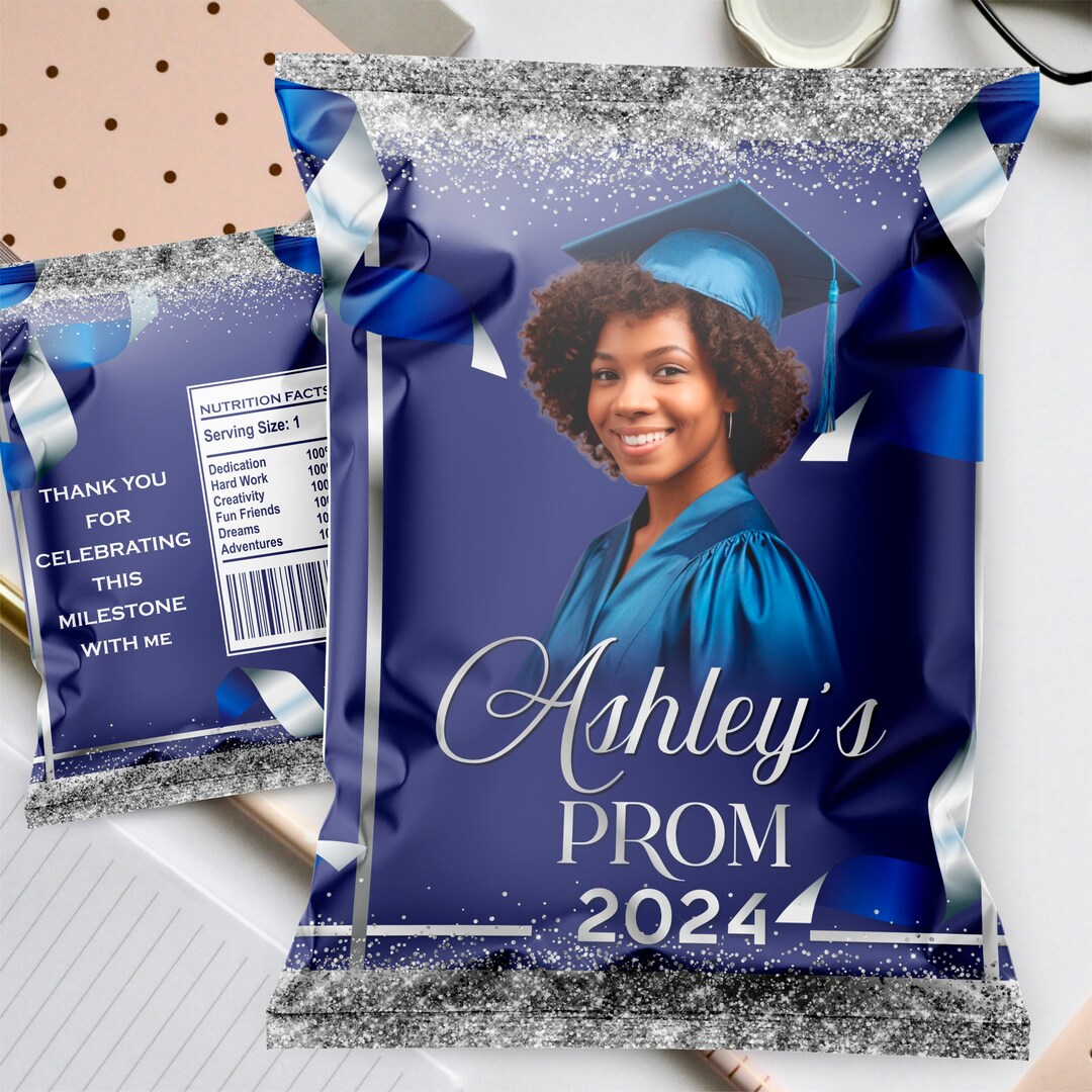 Prom Send off Chip Bag Wrapper, Photo Prom Send off Chips, Blue Silver ...