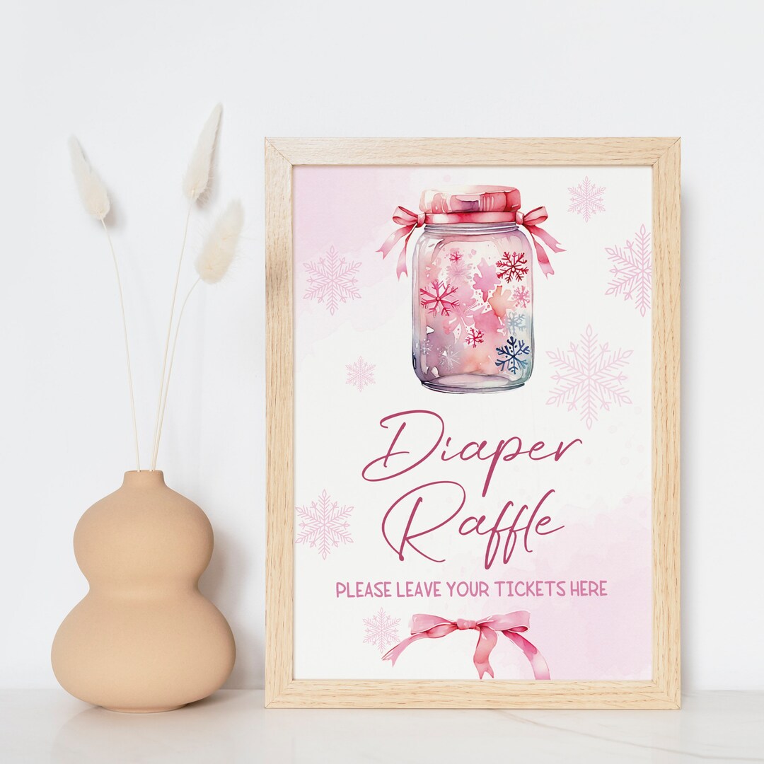 Pink Christmas Diaper Raffle Sign, Diaper Raffle Ticket, Pink ...
