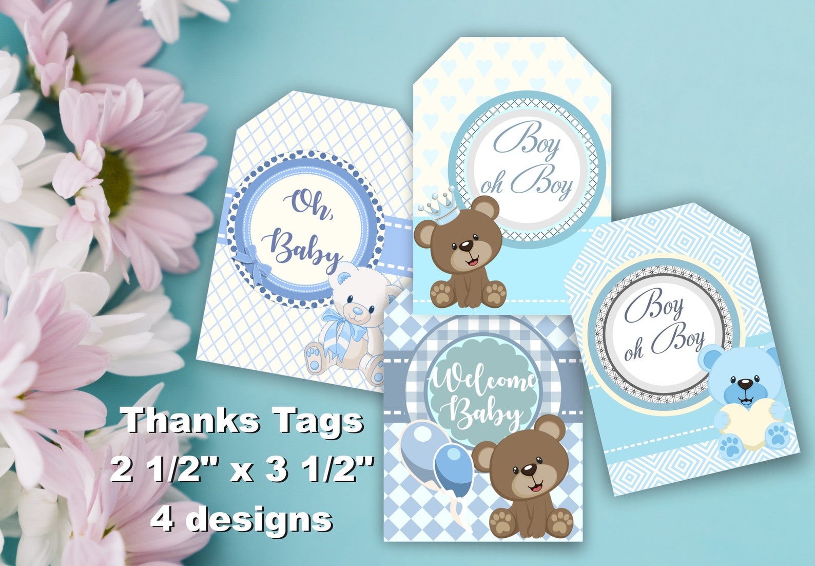 Teddy Bear Tags Oh Baby Tags Welcome Baby Tags Blue Gray | Etsy