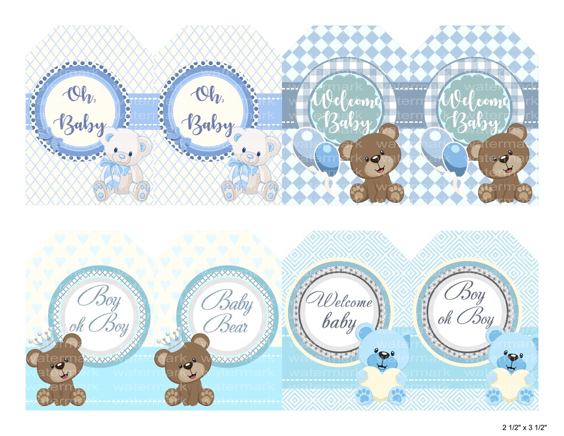 Teddy Bear Tags Oh Baby Tags Welcome Baby Tags Blue Gray | Etsy